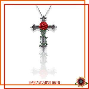 Jewelry | New Silver Cross With 3d Red Rose O Link Chain | Poshmark